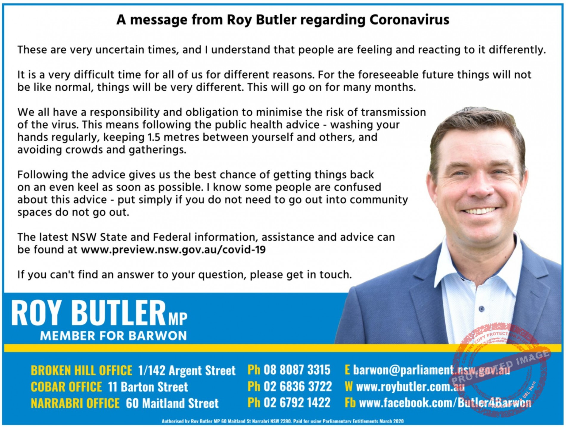 A message from Roy Butler regarding Coronavirus – The Cobar Weekly