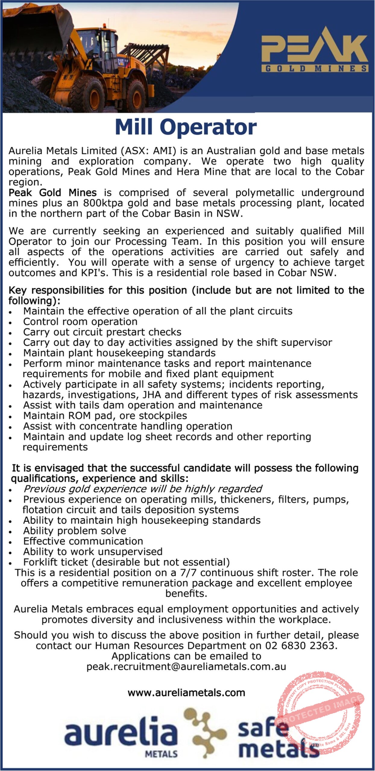 Peak Gold Mines – Position Vacant – The Cobar Weekly