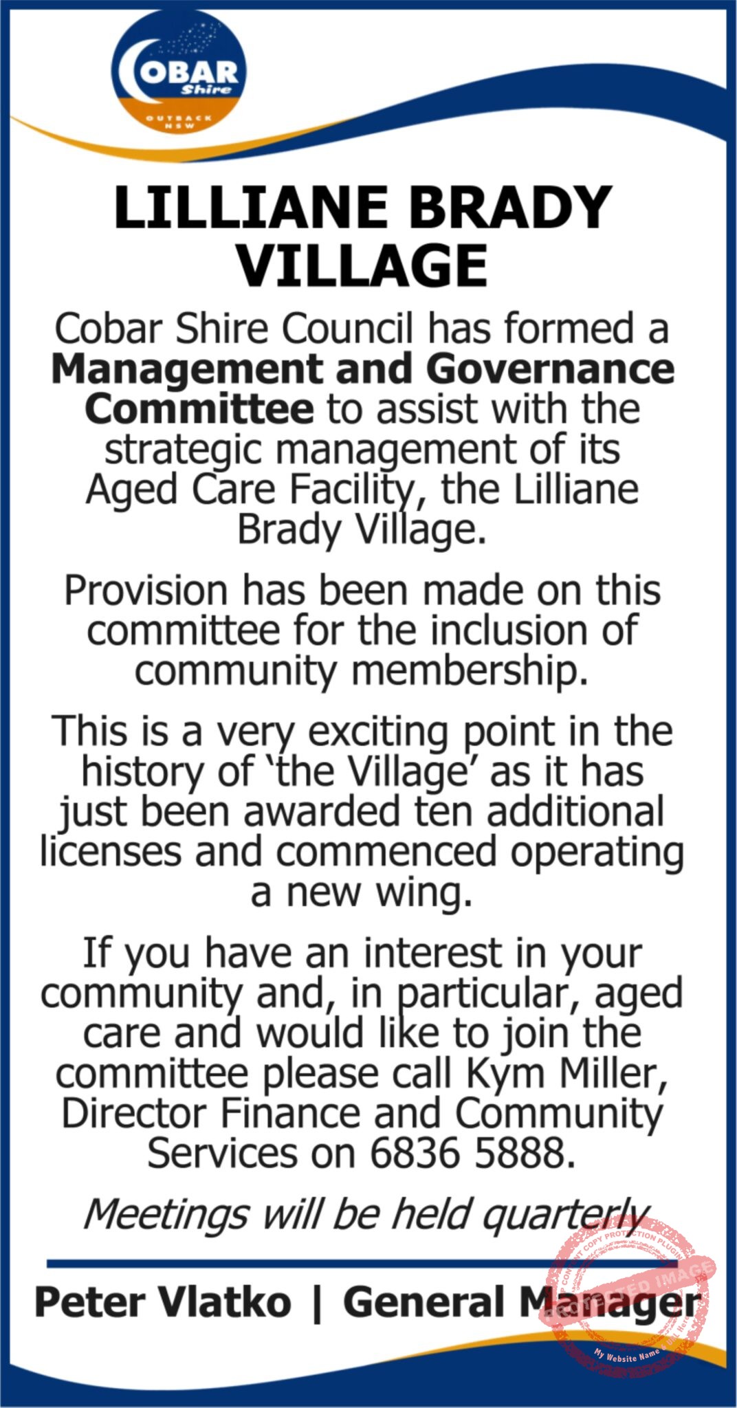Cobar Shire Notice – Lilliane Brady Village – The Cobar Weekly