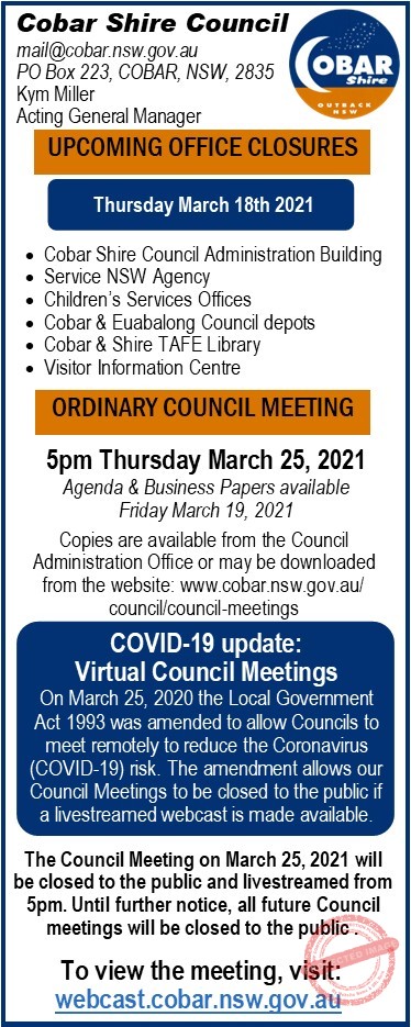 Cobar Shire Council Public Notices – The Cobar Weekly