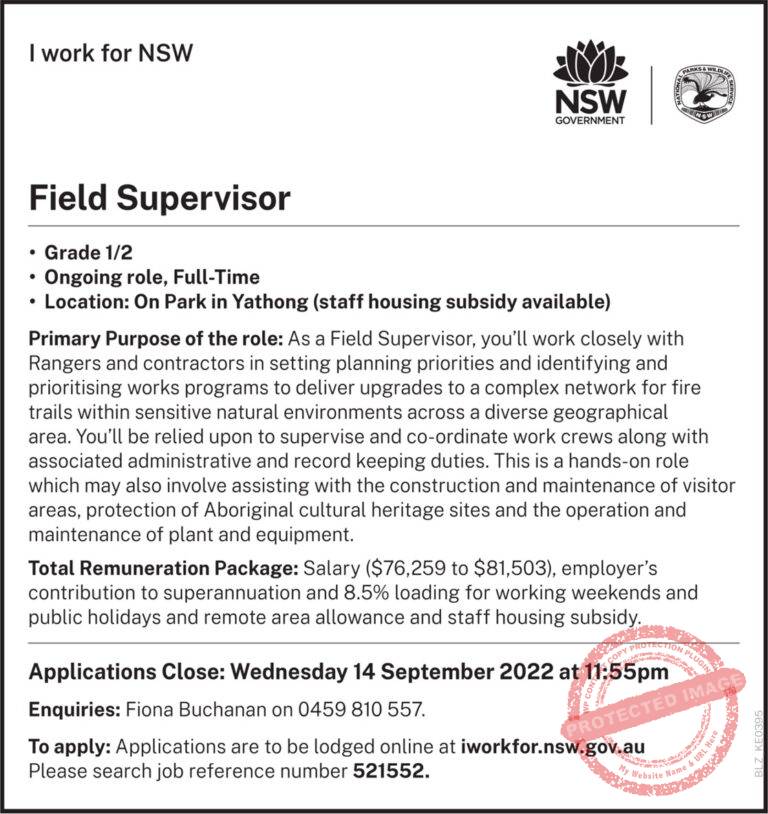 NSW Government NPWS – Field Supervisor – The Cobar Weekly
