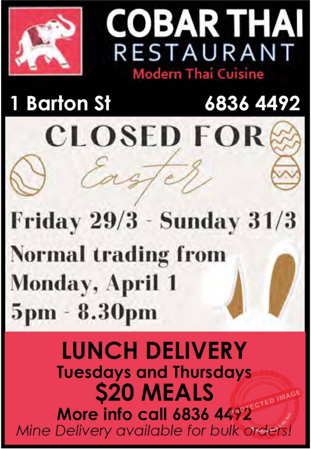 Thai Restaurant Easter Closure – The Cobar Weekly