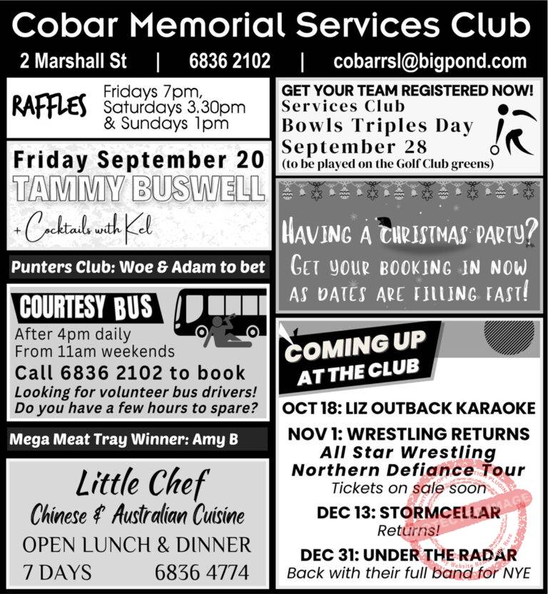 Cobar Memorial Services Club – The Cobar Weekly